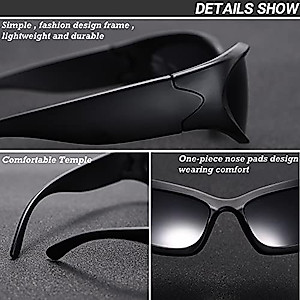GUVIVI Wrap Around Fashion Sunglasses for Men Women 2 Pack Swift Oval Gold Sunglasses Futuristic Shades Glasses Eyeglasses