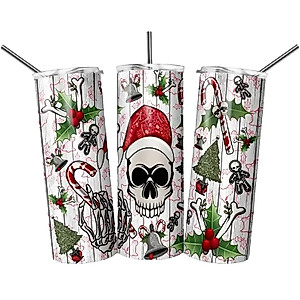 Skull Christmas Tumbler Sublimation Wrap - Ready to Press Sublimation Transfer - 20 oz Straight, Skeleton, Skulls Tumbler Wrap, Holiday