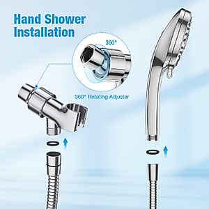 LEPO 7 Settings Shower Head with Handheld, Built-in Powerful Cleaning Function High Pressure Shower Head with 59 Inch Stainless Steel Hose Bracket Teflon Tape Rubber Washers