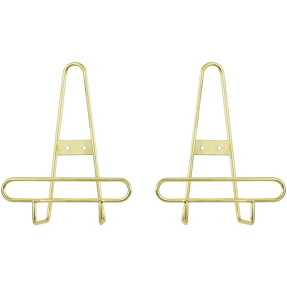 MyGift Wall Mounted Brass Tone Metal Wire Vertical Plate Holder, Decorative Hanging Collectible Plate Display Rack - Holds Single Plate Up To 8 Inches, Set of 2