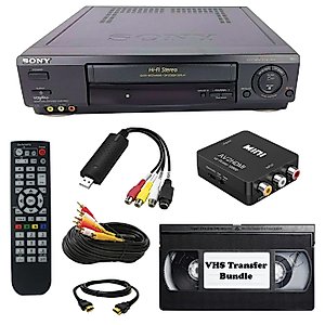 VCR for VHS Transfer and Digitizing Bundle w/Remote, USB Adapter, HDMI (Sony, Black)