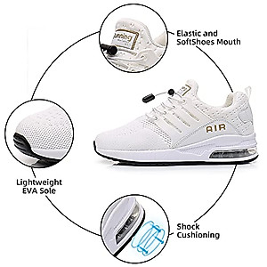 BOGOVER Men's Walking Shoes Non Slip Running Tennis Shoes Breathable Lightweight Air Cushion Sneakers for Tennis Gym Jogging (White, 6)