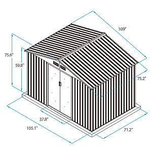 BWM.Co 6.3' x 9.1' Large Outdoor Backyard Storage Sturdy Garden Tool Shed Utility Lawn Building Organizer w/Gable Roof, Lockable Sliding Door, 4 Vents, Stable Base - Dark Grey
