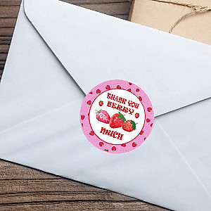 Strawberry Thank You Sticker Labels,2" Berry Sweet Strawberry Themed Birthday Party Thank You Stickers Great for Party Favors, Envelope Seals & Goodie （120 Pcs）