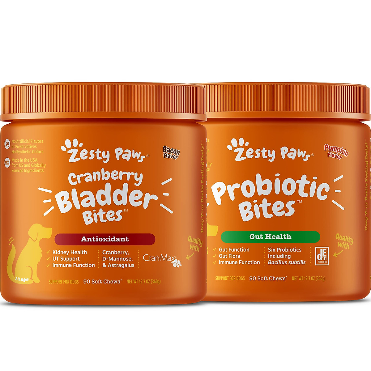 Cranberry Soft Chews for Dogs - Kidney, Bladder & Urinary Tract Wellness Supplement + Probiotics for Dogs - Probiotics for Gut Flora, Digestive Health