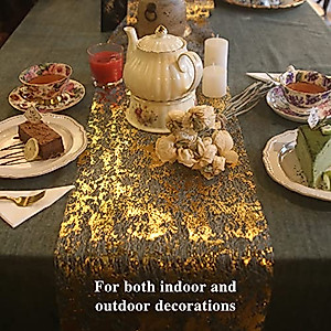Ohanniewa Gold Table Runner 11 inch x 32 Feet Glitter Metallic Gold Foil Mesh Table Runner Roll Table Decorations for Wedding, Birthday, Banquet, Christmas