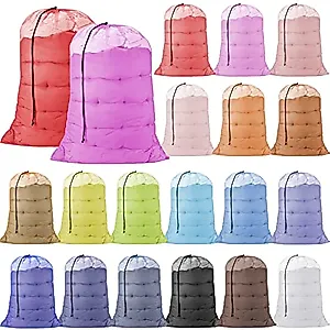20 Pieces Mesh Laundry Bag, 24" x 36" Large Travel Laundry Bags with Drawstring Lock Closure Machine Washable Dirty Clothes Bags for Factories, College, Dorm and Apartment, Assorted Colors