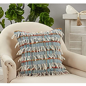 SARO LIFESTYLE Shaggy Striped Throw Pillow with Down Filling, Multi, 22"