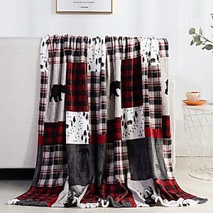 Elegant Comfort Luxury Velvet Super Soft Christmas Prints Fleece Blanket-Holiday Theme Home Décor Fuzzy Warm and Cozy Throws for Winter Bedding, Couch and Gift, 50 x 60 inch, Patch