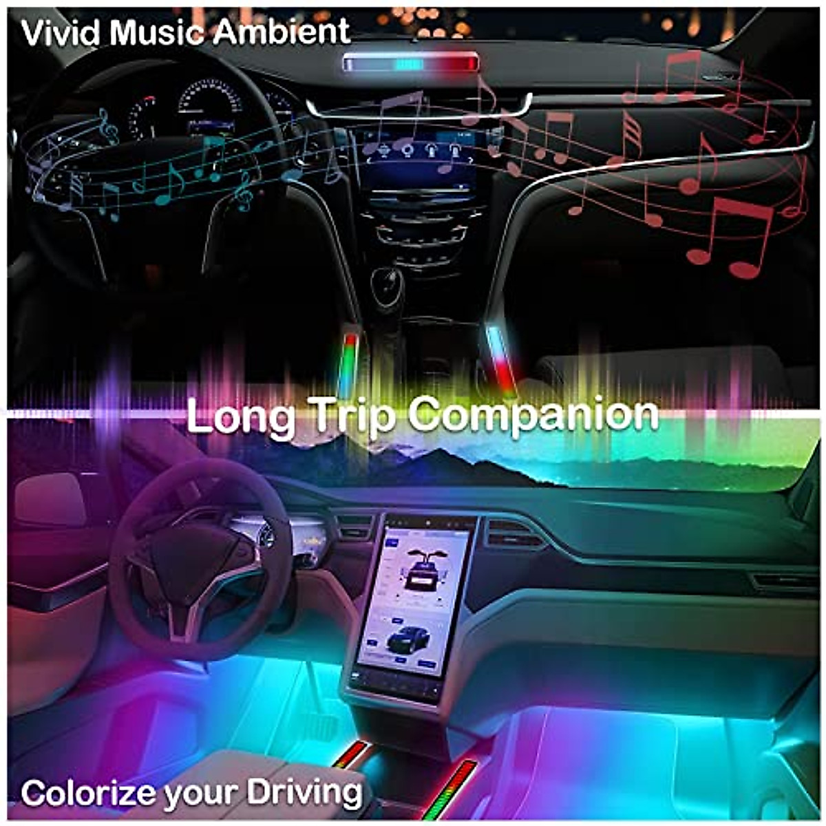 Rhythm Light, 2 Pack RGB LED Lights that Sync with Music, Color Changing Pickup Rhythm Light Bar, Tik Tok Gaming LED Ambient Lights with Bluetooth Smart App Sound Control USB Light for Bedroom TV Desk
