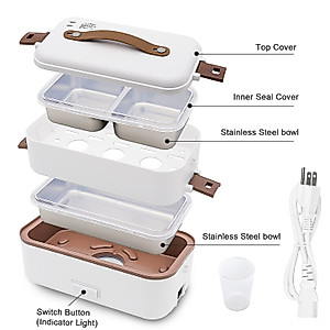 CTSZOOM Self Cooking Electric Lunch Box, Portable Food Warmer for On-the-Go,Mini Rice Cooker 2 Layers 800ML Heated Lunch Box for Home Office School Cook Food White