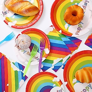 100 Pcs Rainbow Party Supplies Include 7 Inch Rainbow Party Plates 9 Inch Party Plates Napkins and Tableware Forks Spoons for 20 Guests Birthday Party Decorations(Rainbow Style)