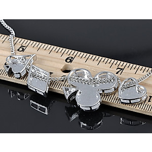 Alilang Vegas 4 Suits Gamblers Luck Lucky Casino Crystal Rhinestones Moveable Pendant Necklace, Sliver