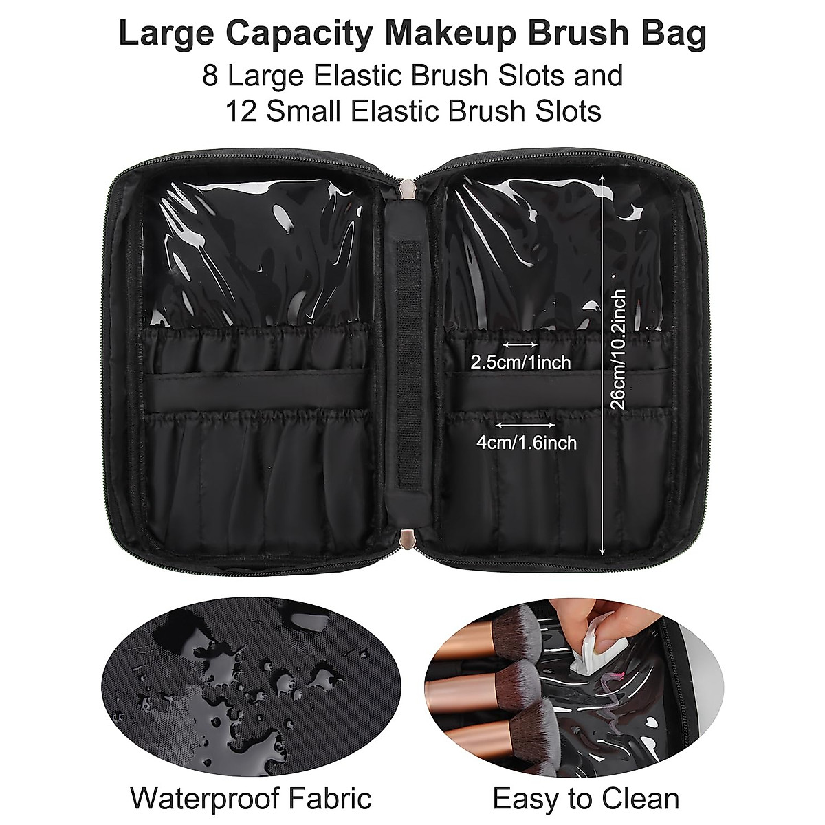 Makeup Brush Bag, Makeup Brush Organizer Cosmetic Bags Makeup Artist Case with Belt Strap Holder Multi functional Cosmetic Bag Makeup Handbag for Travel & Home Gift (Black)