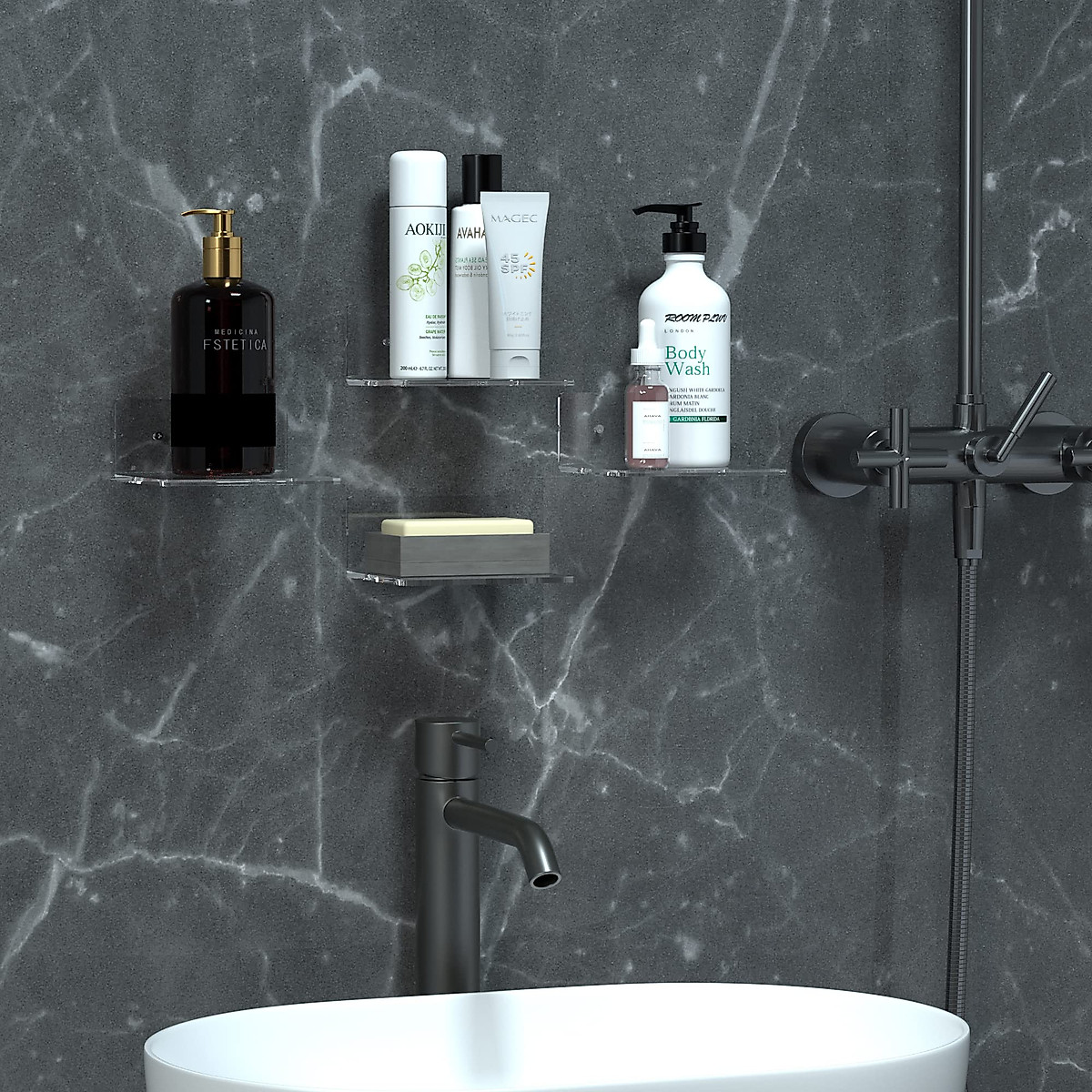 Sezanrpt 6 Inches Acrylic Small Wall Shelves, Clear Floating Shelf for Wall Mounting, Acrylic Display Ledges for Funko Pop Figures, Home Décor, Living Room, Gaming Room, Plants, 2 Pack