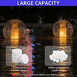 Pool Chlorine Floater with Solar Flame Light, Chlorine Dispenser for Pool, Spa Chemical Dispenser Large Capacity Floating Pool Chlorinator of 4x3” Chlorine Tablets Easy Opening,Chlorine Bromine Holder