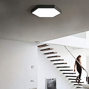 Black LED Ceiling Light Fixture Flush Mount With Remote Dimmable Ceiling Lamp Hexagon Metal Ceiling Lamp For Living Room Bedroom Dining Room Kitchen-Black tricolor light change 50cm
