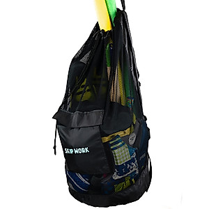 Skip Work Extra Large Mesh Beach Bag with Drawstring Accessory Bag – Multipurpose Beach Tote Bag with Zipper and Pockets for Keeping All Essentials Handy – Black