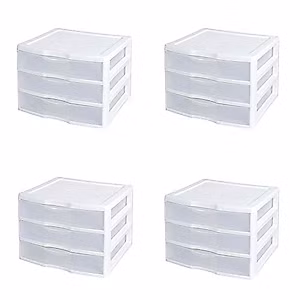New Sterilite White & Clear Countertop 3-Drawer Desktop Storage Unit (4 Pack)