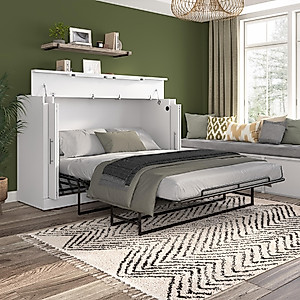 Bestar Nebula 75W Queen Size Murphy Cabinet Bed with Mattress in White, 75-inch Space-Saving Sleeping Arrangement for Multipurpose Guest Room or Home Office