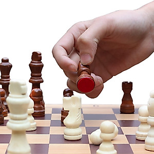 15" Wooden Chess Set with Weighted Chess Pieces, Folding Chess Board Set with Instructions & Storage Slots, Portable Travel Chess Sets for Adults and Kids