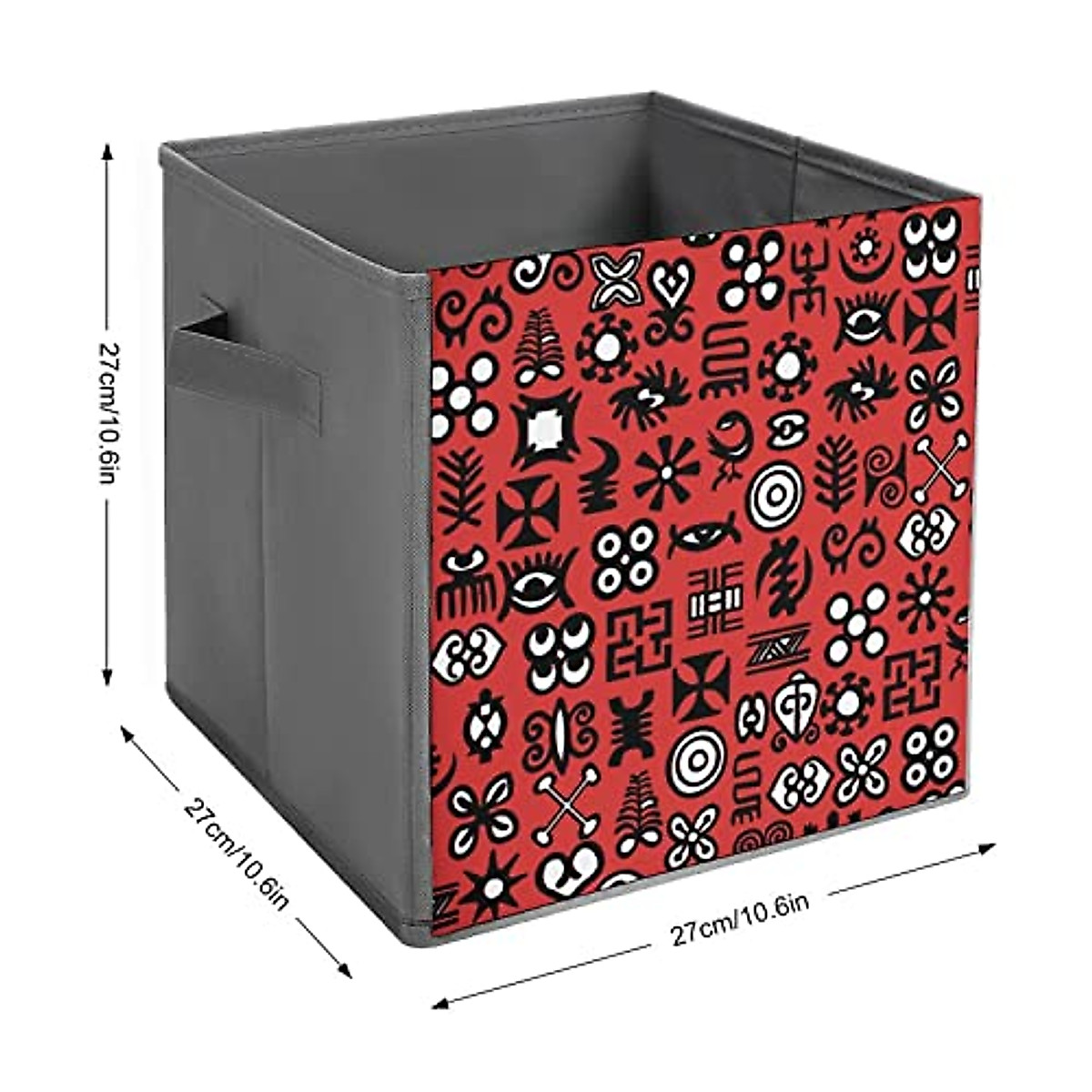African Adinkra Pattern Storage Bin Foldable Cube Closet Organizer Square Baskets Box with Dual Handles