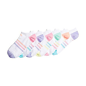 adidas Kids-Girl's Superlite No Show Socks (6-Pair), White/Clear Aqua Blue/Pulse Yellow, Medium