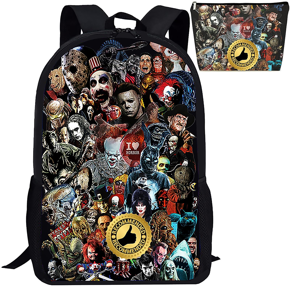 Halloween Horror Movie Backpack, Multi-Function Travel Backpack, Adjustable Shoulder Strap Backpack 17"