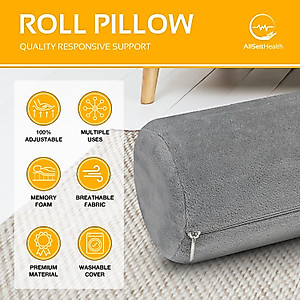 AllSett Health Cervical Neck Roll Memory Foam Pillow, Bolster Pillow, Round Neck Pillows Support for Sleeping | Bolster Pillow for Bed, Legs, Back and Yoga