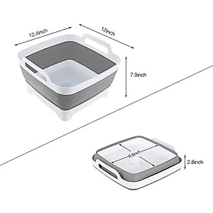 Otiyer Collapsible Dish Basin Foldable Sink Tub Kitchen Storage Tray with Drain Plug 9L Capacity Portable Dish Tub Multiuse Dishpan Dish Washing Tub for Camping, Vegetable Washing, RV