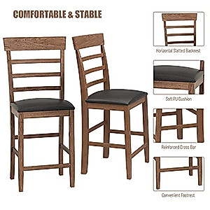 Voohek, Walnut 3-Piece Dining Set w/Drop-Leaf, 2 Upholstered Chairs,Counter Height Furniture, with PU Leather Cushion for Kitchen, Small Space, Bar