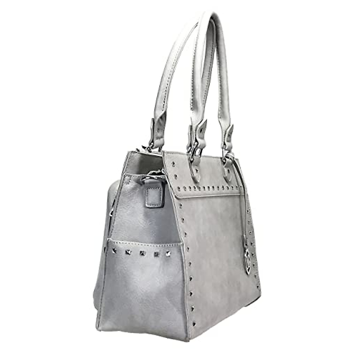 Zzfab Medium Studded Gun Purse Leatherette Locking Concealed Carry Bag Light Grey