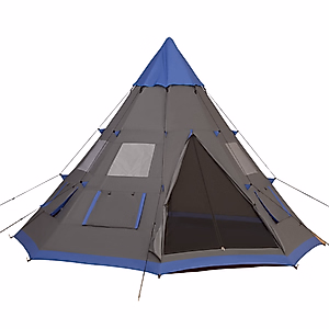 Outsunny 12Ft Camping Tent 6-7 Person 4 Season with 8 Mesh Windows, Outdoor Teepee Tent with Waterproof Material for Family and Friends Camping