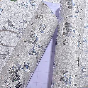 Moyishi 12''x118''Chinese Light Luxury Retro Silver Winter Plum Film Vinyl Self Adhesive Counter Top Peel and Stick Wall Decal