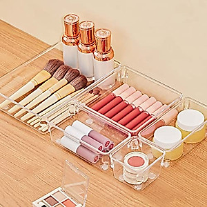 SMARTAKE 13-Piece Drawer Organizers with Non-Slip Silicone Pads, 5-Size Desk Drawer Organizer Trays Storage Tray for Makeup, Jewelries, Utensils in Bedroom Dresser, Office and Kitchen, Clear