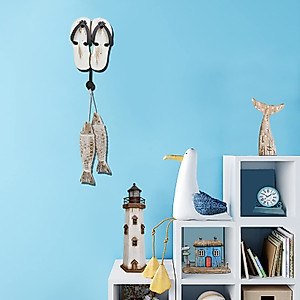 Veclotch Beach Themed Flip Flop Wall Mounted Coat Hooks Towel Rack,Solid Fir Wood Sandal Slipper Shaped Hanging Ornament Nautical Wall Hook Hanger for Bathroom Bedroom Living Room