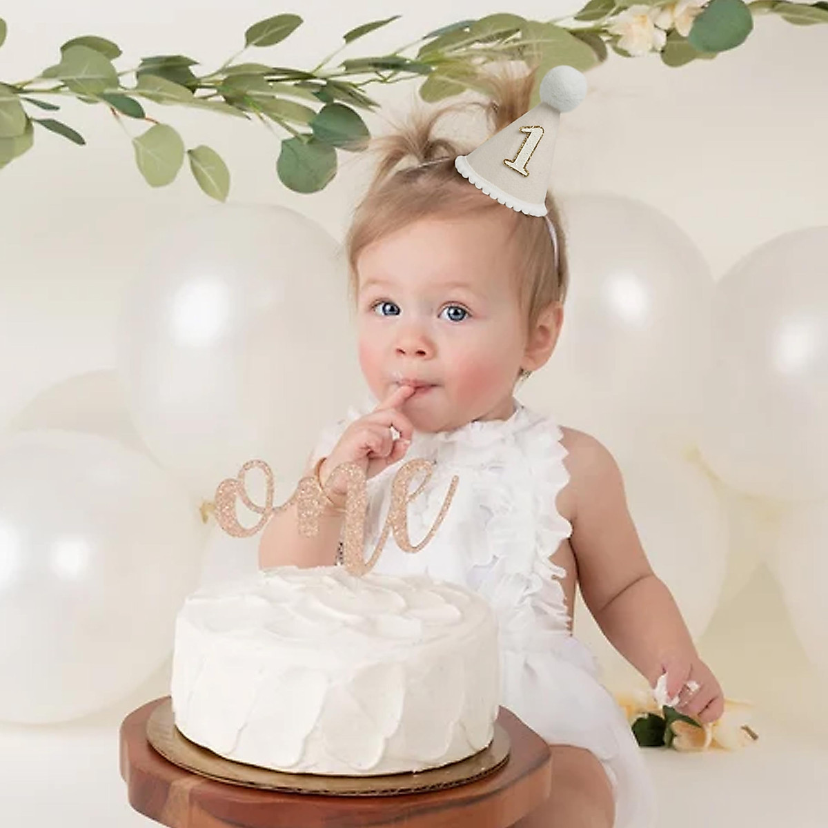 BOOMPA Boho 1st Birthday Celebration Hat - Boho 1st Birthday Conical Cap - Natural Boho First Birthday Decorations (1st)