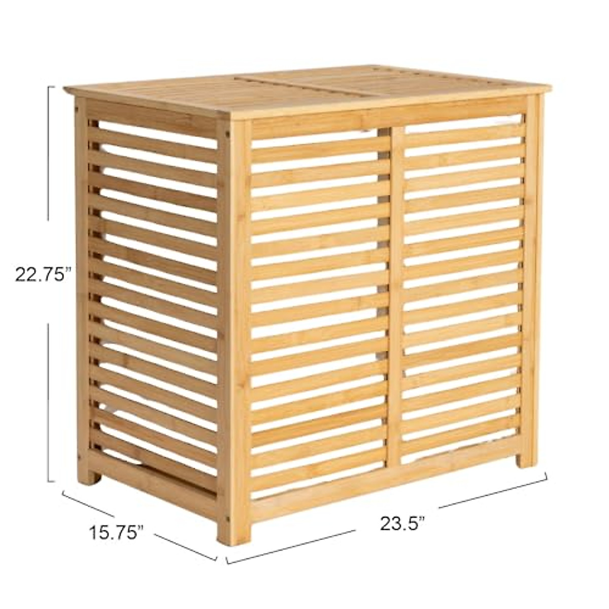 Household Essentials Bamboo and Cotton Double Laundry Sorter with Lid and Removable Cotton Bags, Natural