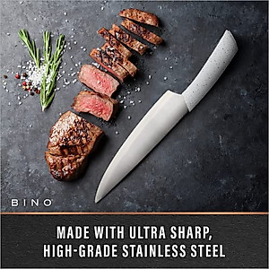 BINO 5-Piece Stainless Steel Kitchen Knives Set with Sheath - Speckled White | Chopping Knife | Serrated Utility Knife | Santoku Knife | Bread Knives | Cutting | Cooking | Meal Prep | Chefs Knife Set