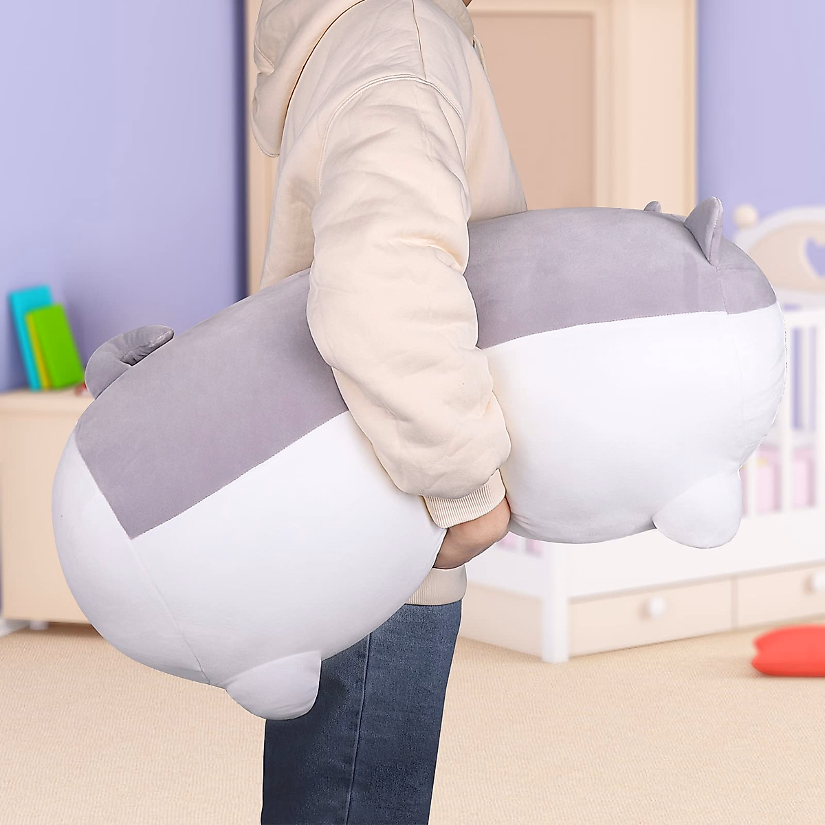 Auspicious beginning 27.6'' Shiba Inu Plush Toy Anime Corgi Kawaii Long Plush Dog Soft Hugging Body Pillow, Big Stuffed Animal Plush Doll Gifts Gray