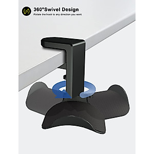 ETOWIFA Headphone Holder Hanger Upgraded with Rotating & Adjustable Clamp for Controller & Headphones, Headset Stand Under Desk Hook Mount Built in Cable Clip