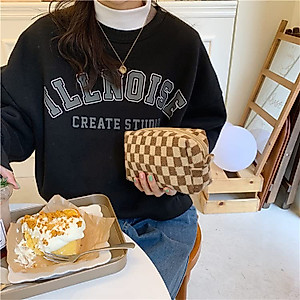 LETGO Preppy Makeup Bag Cosmetic Bag for Women,Small Makeup Bags for Purse Zipper Preppy Pencil Case Pouch for Women Preppy Stuff Shool Supplies(Coffee Brown)