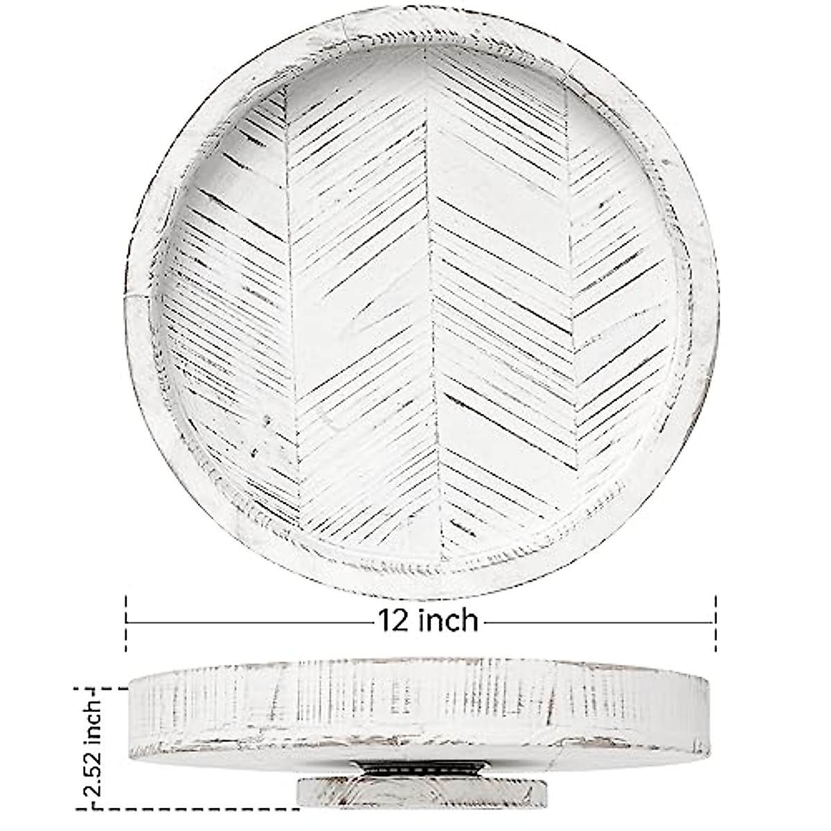 SwallowLiving 12 Inch White Wooden Rustic Lazy Susan Rotating Tray for Home Decor Farmhouse Turntable Tray for Dining Table Round Spanning Display Serving Tray Spice Rack Cabinet Organizer