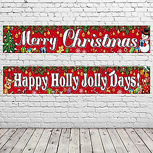 2 Pack Merry Christmas Banner Xmas Decorations Welcome Red Christmas Porch Banners Poster for Home Wall Indoor Holiday Party Winter Decor