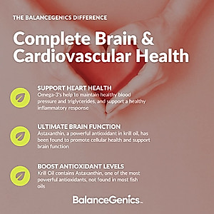 BalanceGenics Krill Oil (1000mg) | Omega-3 EPA, DHA, Contains Naturally Occurring Astaxanthin Antioxidant, Promotes Optimal Brain Function, 60 Softgels