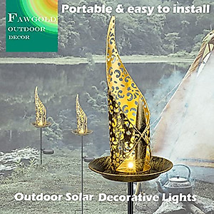 Fawgold Garden Solar Lights Pathway Outdoor Stake Metal Lights,Waterproof Warm White LED for Lawn,Patio or Courtyard