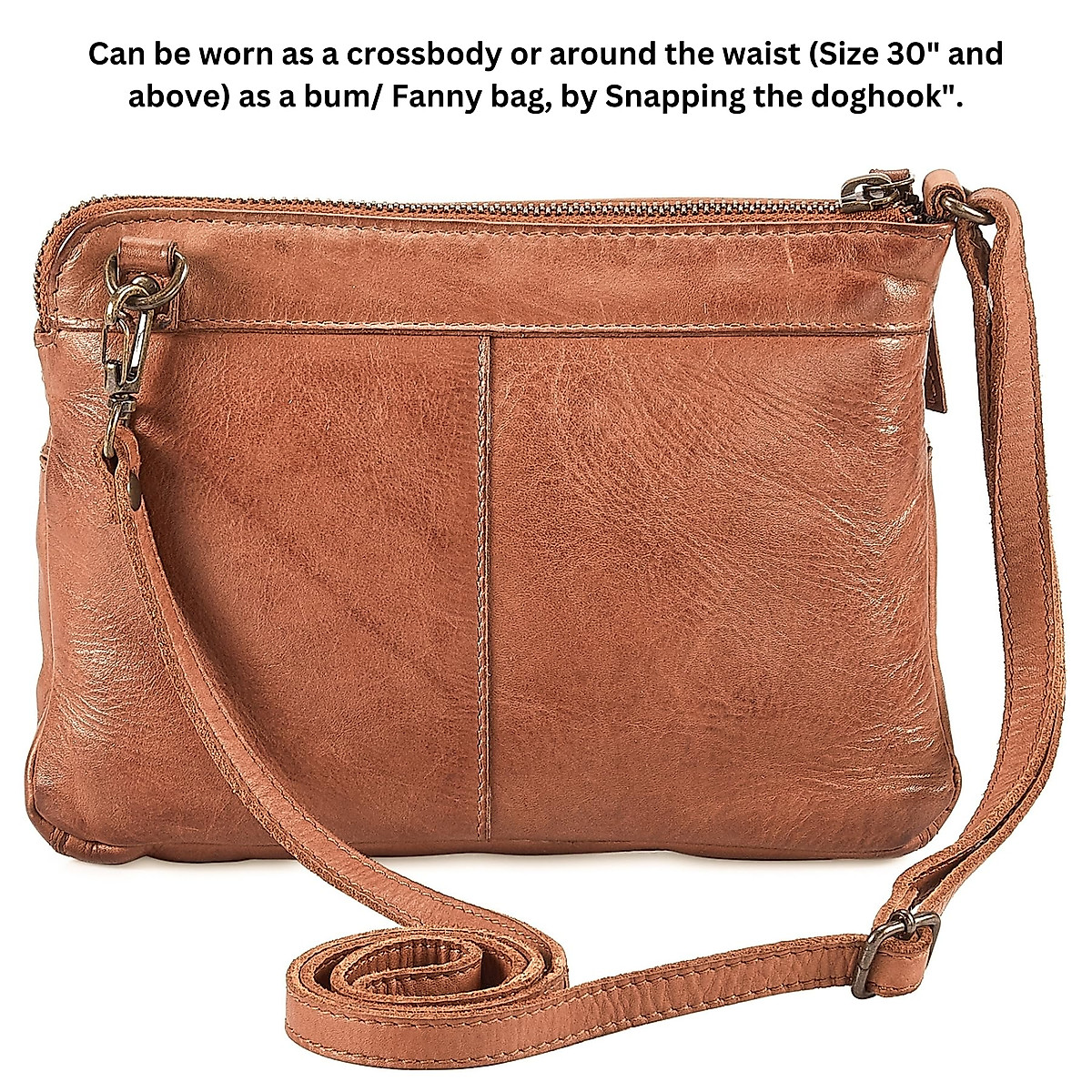 Wise Owl Accessories Small Crossbody Sling Bag Real Leather Purse for Women Crossover Trendy Shoulder Handbag (Cognac Washed Vintage)