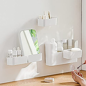 Cicano Adhesive Floating Shelves, 4Pcs Wall Mounted Shelves Bedside Caddy Stickable Shelf for Wall Bedside Wall Organizer White