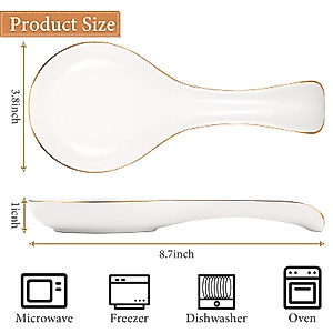 3 Pcs Gold Rim Ceramic Spoon Rests White Kitchen Spoon Rests Long Cooking Spoon Holder for Countertop Round Teaspoon Rest Cute Spoon Holder for Home Restaurants Cafe Home Hotels Accessories