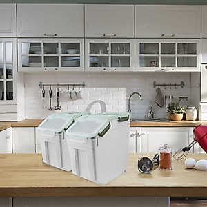 Saim Flour Storage Containers 25 lbs, 4Pack Airtight Rice Storage Containers with Wheels, Plastic Rice Dispenser with Measuring Cup, Scoop for Flour, Rice, Grain, Cereal, Pet Food Organizer (Green)